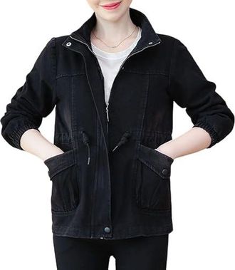 Generic Veste en jean d&eacute;contract&eacute;e pour femme, fermeture boutonn&eacute;e, grande taille, manteau dext&eacute;rieur en jean noir, collection printemps, taille 3XL