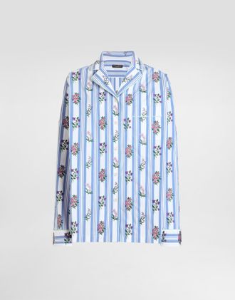 Dolce & Gabbana Poplin Shirt With Flower Embroidery - Frau Blusen Und Tops Mehrfarbig 40