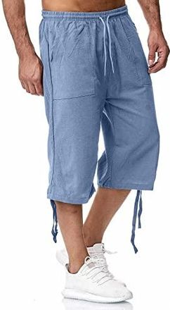 Generic 2025 Short Lin et Bermuda Homme 3/4 Long DÉté Pantacourt Coton, pour La Plage, Le Yoga, Le Jogging, Pantalon Taille Elastique Décontracté Pas Cher