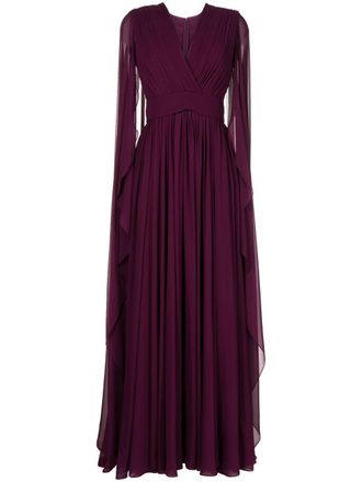 Elie Saab robe longue pliss&eacute;e &agrave; effet de cape - Violet