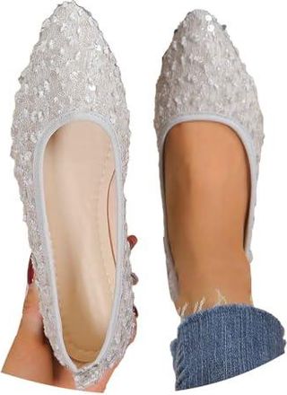 Generic Ballerines pour femme - Brillantes - Chaussures de danse festive - Chaussures de soir&eacute;e classiques confortables - Chaussures plates &agrave; paillettes - Cha