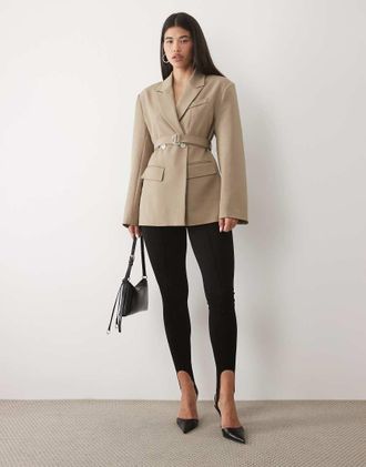 Gina Tricot Gina Tricot blazer cintr&eacute; ceintur&eacute; beige-Neutre