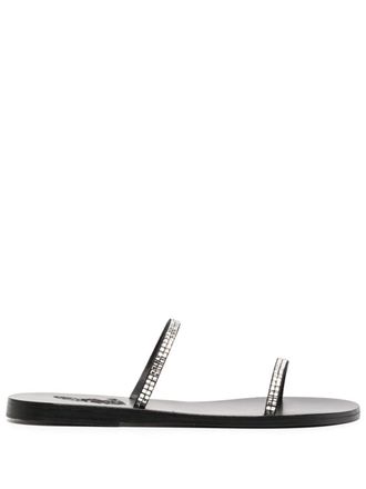 Ancient Greek Sandals sandales en cuir Saita &agrave; ornements en cristal - Noir