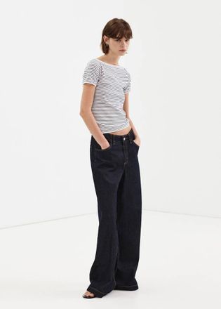 Mango Pull-over maille fine manches courtes bleu marine - Femme - XXS - MANGO
