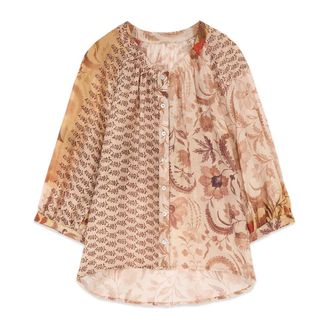 Oltre Chemise m&eacute;lange lyocell &agrave; motifs - Femme - Blouses et Chemises - Beige - Taille: 40 FR