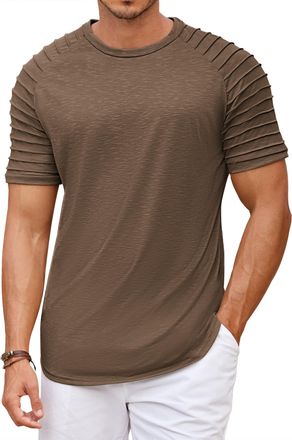 Coofandy Herren T-Shirt Rundhals Funktionsshirt Fitness Sportshirt Kurzarm Männer Muscleshirts Raglan Ärmel Basic Tee Braun XXL