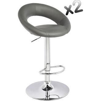 PEGANE Pegane - Lot de 2 tabourets de bar en acier chrom&eacute; coloris gris Eclipse, Dim : Hauteur r&eacute;glable de 78 &agrave; 105 cm