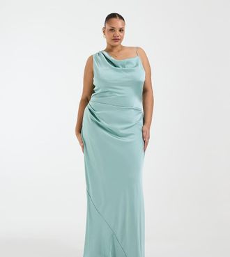 Tfnc Plus Linvit&eacute;e - Robe longue asym&eacute;trique en satin - Aigue-marine-Vert