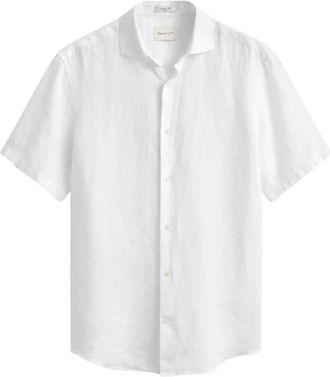 GANT Homme, Chemises, Blanc, Taille: L Chemise &agrave; Manches Courtes en Coton et Lin Coupe Standard