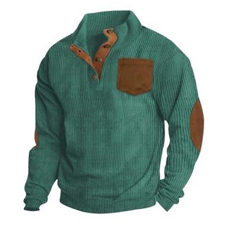 Generic Pull Henley pour hommes - Sweat-shirt à manches longues - Col montant thermique à boutons pour un style vintage et décontracté, vert, XXL