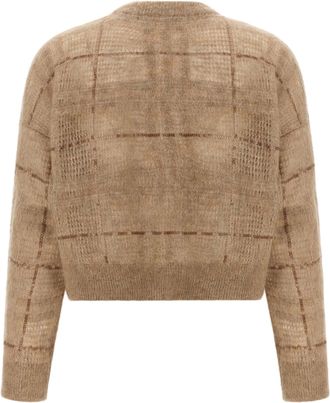 Brunello Cucinelli Sequin-Embroidered Check Sweater - Beige