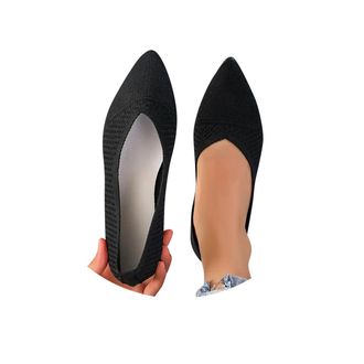 Minetom Damen Ballerina Flache Schuhe Spitze Zehe Strick Kleid Schuhe Slip On Sommer Walking Flats Loafer F&uuml;r Frauen Bequem Weich A Schwarz 38 EU