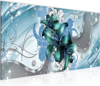 Runa Art Wandbild Blumen Lilien 1 Teilig 100 x 40 cm Modern Bild auf Vlies Leinwand Abstrakt Wohnzimmer Türkis 016212c