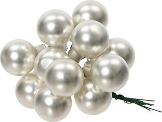 Kaemingk Weihnachtskugeln am Draht Glas 2,5cm x 12 Stück Spiegelbeeren Matt - kleine Dekokugeln - Christbaumschmuck & Weihnachtsdeko - Silber