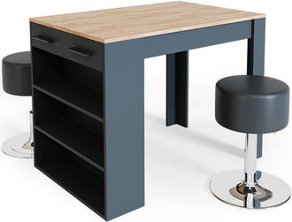 Vicco Set de table style bar Repose, Anthracite/ch&ecirc;ne dor&eacute;, 67x100cm avec 2 tabourets Vicco