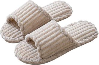 Generic Pantoufles dint&eacute;rieur pour couple | Pantoufles en velours c&ocirc;tel&eacute; | Pantoufles dint&eacute;rieur &agrave; bout ouvert | Sliders confortables | Claquettes en tissu &eacute;p