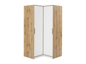 Vente-Unique Eckkleiderschrank 2 T&uuml;ren - Wei&szlig; & Hell-Natur - L106 cm - LAMIKI