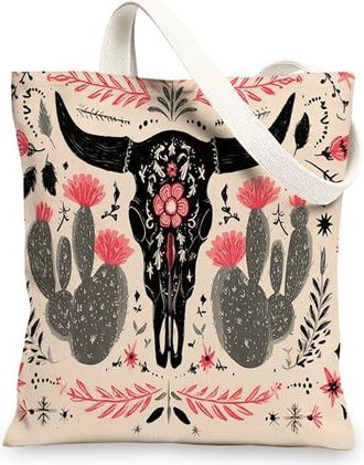 Generic Sacs fourre-tout en toile de style bohème - Réutilisables - Légers et lavables - Pour voyage, plage, pique-nique - 33 x 38 cm