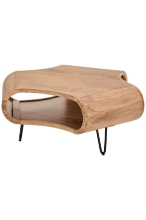 CARRYHOME Couchtisch, Schwarz, Akazie, Holz, Metall, Akazie, vollmassiv, Holz, sechseckig, Haarnadel, 95x39x95 cm, Stauraum, offenes Fach, einfacher Aufbau, Woh