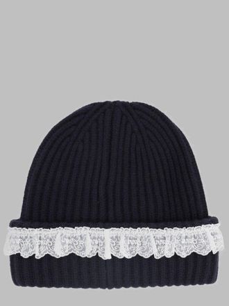 Ganni B3020240_683 Wool with Lace Trim Beanie - Black