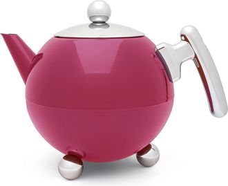 Bredemeijer gro&szlig;e Pinke Edelstahl Teekanne 1.2 Liter doppelwandig - isolierende Kanne f&uuml;r l&auml;ngeren Teegenuss