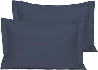 Pizuna Coton Set de 2 Taies doreiller 50x75 cm Bleu fonc&eacute;, 100% Coton Longue dur&eacute;e en Percale Taies doreiller en Coton 50x75 avec Rabat de 20cm (taies doreil