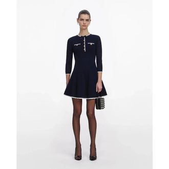 Self Portrait Femme, Robes, Bleu, Taille: 42 FR Pointelle Knit Mini Dress