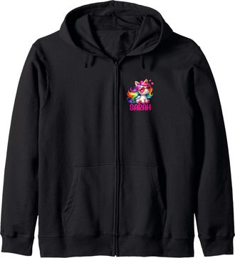 BDAZ Sarah Personalisierter Name Buntes Einhorn Frauen Mädchen Kapuzenjacke