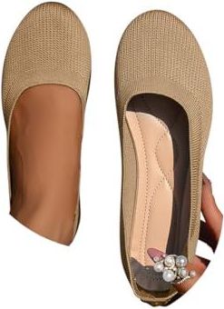 Minetom Ballerines Femme Confortable Flats Rond Tricot Pointe Chaussures Élégante Slip on Walking Pliable Chaussures Doux A Kaki 40 EU