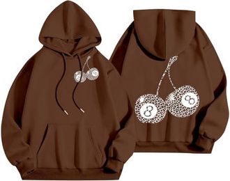 Generic Sweat &agrave; capuche imprim&eacute; l&eacute;opard cerise avec poche, surdimensionn&eacute; et confortable &agrave; manches longues pour femmes, sweatshirts d&eacute;contract&eacute;s tendance grap