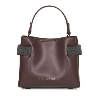 Brunello Cucinelli Femme, Sacs, Violet, Taille: ONE Size Sac à bandoulière en cuir violet avec broderie monili