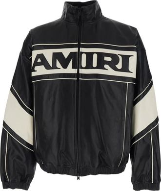 Amiri Homme, Vestes, Noir, Taille: L Veste en cuir &agrave; imprim&eacute; logo