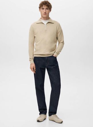 Mango Pull-over microstructure col zipp&eacute; beige - Homme - XL - MANGO MAN