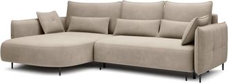 Selsey Selsey OBLIVIO - Ecksofa mit Schlaffunktion, Bettkasten, Veloursbezug wasserabweisend Hellbeige, Ottomane links