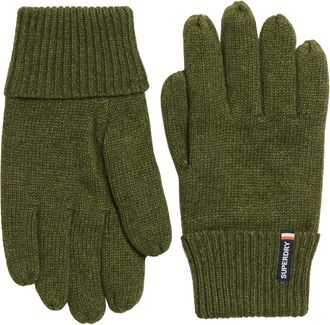 Superdry Herren Essential Strickhandschuhe mit Logo Dunkel Army Gr&uuml;n Meliert 1SIZE
