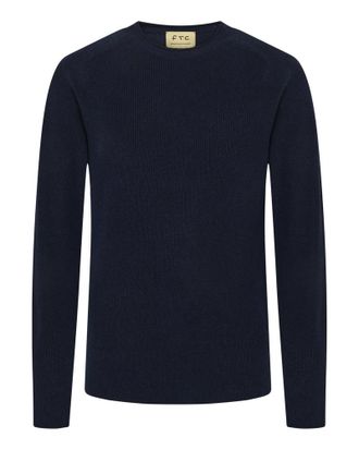 FTC Glattstrick-Rundhalspullover aus einem Baumwolle-Kaschmir-Mix in