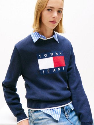 Tommy Jeans Strickpullover TJW TIPPING FLAG SWEATER EXT mit Logo-Intarsie, Relaxed Fit