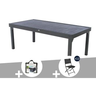 Hesperide Table extensible rectangulaire alu Piazza 10/12 places Graphite + Housse + 12 chaises Modula - Hesp&eacute;ride