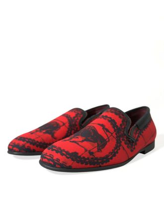 Dolce & Gabbana Mens Torero-Printed Cotton Loafer Red Calfskin Leather
