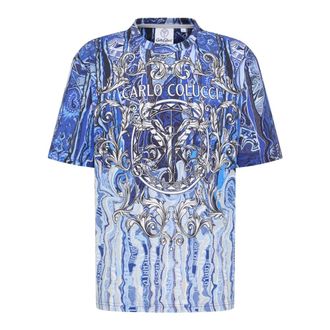 Carlo Colucci K&uuml;nstlerisches Strickdruck T-Shirt - - Tops - Herren - Blau - XS