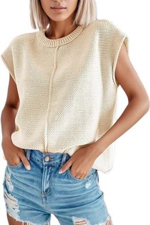 Generic Gilet sans Manche Femme Gilet Femme D&eacute;contract&eacute; Quotidien Ville Tricot Basic Col Rond - Top sans Manches &Eacute;l&eacute;gant Et Polyvalent