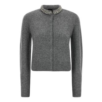 Pinko Pinko, Femme, Pulls, Gris, Taille: 40 FR Cardigan &agrave; col montant orn&eacute;