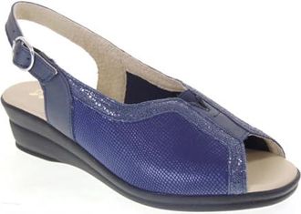Stiledivita 8113 Sandales Confort Femme Cuir Talon compensé 5cm Semelle Caoutchouc, bleu, 34 EU