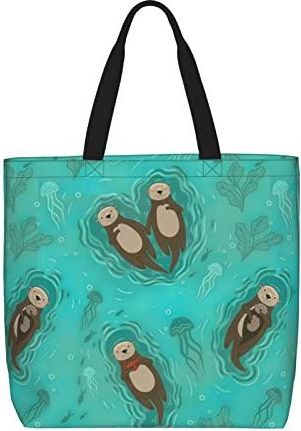 Generic Sac Fourre-Tout Motif DAnimaux Mignons Et Adorables Dans La Mer Sac &Agrave; Provisions Lavables Pliable Sacs &Agrave; Main, Pour Filles, Tous Les Jours, &Eacute;cole, Bur