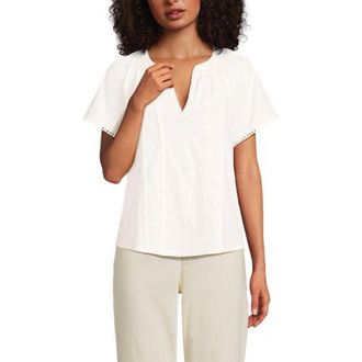 Lands End Flammgarn-Shirt mit Tunika-Ausschnitt, Damen, Gr&ouml;&szlig;e:44-46 regular, Wei&szlig;, Baumwolle, by Lands End