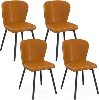 IDMarket Set mit 4 St&uuml;hlen ISAURE braun mit N&auml;hten und Metallfu&szlig;, schwarz