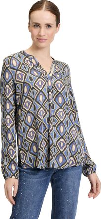 Cartoon Damen Blusenshirt mit Muster 34, Braun/Blau