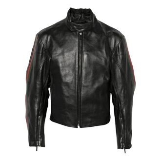 Gucci Leder Bikerjacke mit Web-Detail - - Jackets - Herren - Schwarzk - 3XL