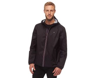 Tommy Hilfiger Herren Active Rain Slicker Jacke mit dreifarbigem Reißverschluss Regenjacke, Schwarz, M