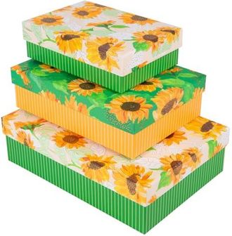 Goldbuch 85 548 Kartonagen-Set 3-teilig Sunflower, Kartons mit Sonnenblumenmuster, Set mit 3 Aufbewahrungsboxen in verschiedenen Größen, 3 Dekorationskartons a